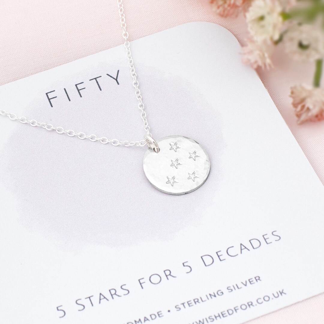 50th Birthday Stars Necklace, Sterling Silver 50 Gift for Her - Etsy