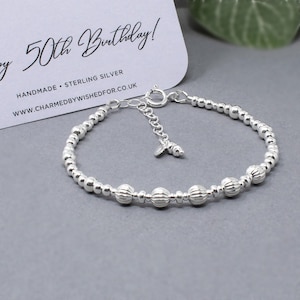 50th Birthday Bracelet, Sterling Silver 50 Gift for Her, 'EVIE', Womens ...