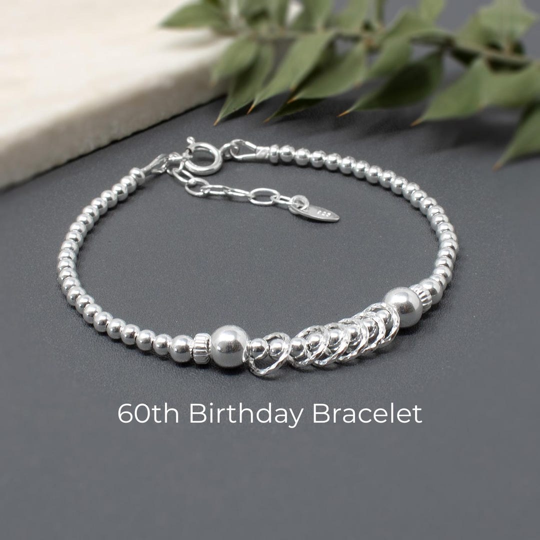 60th Birthday Rings Bracelet, Sterling Silver 60 Gift for Her, Womens ...