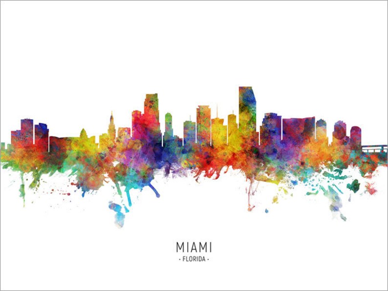 Miami Skyline, Miami Florida Cityscape Art Print Poster (10424-3954) - Etsy