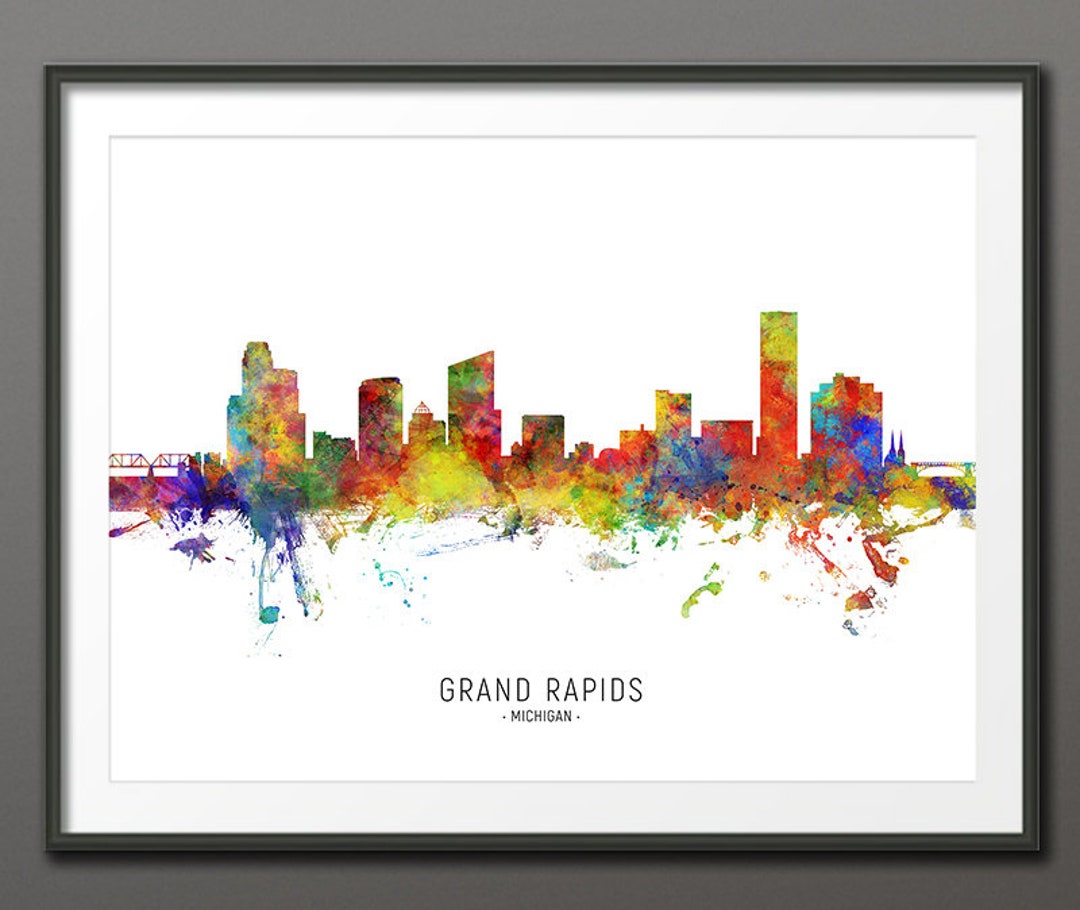 Grand Rapids Skyline, Grand Rapids Michigan Cityscape Art Print Poster ...