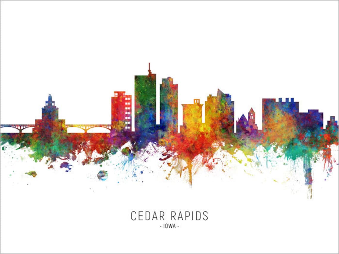 Cedar Rapids Skyline, Cedar Rapids Iowa Cityscape Art Print Poster ...