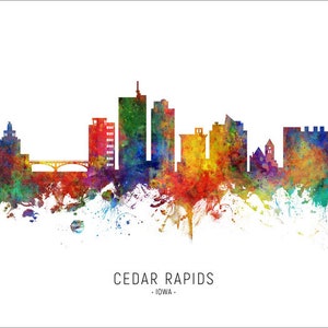 Cedar Rapids Skyline, Cedar Rapids Iowa Cityscape Art Print Poster ...