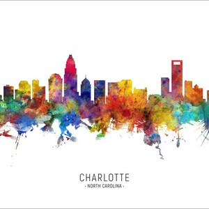 Charlotte Skyline, Charlotte North Carolina Cityscape Art Print Poster ...
