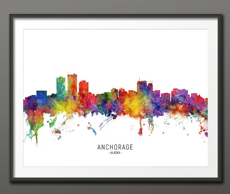 Anchorage Skyline, Anchorage Alaska Cityscape Art Print Poster (10443 ...