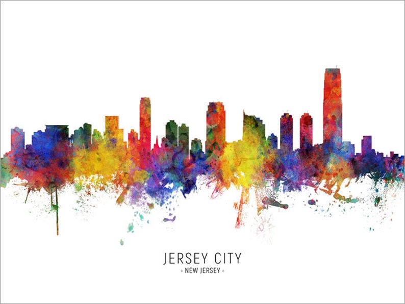 Jersey City Skyline, Jersey City New Jersey Cityscape Art Print Poster ...