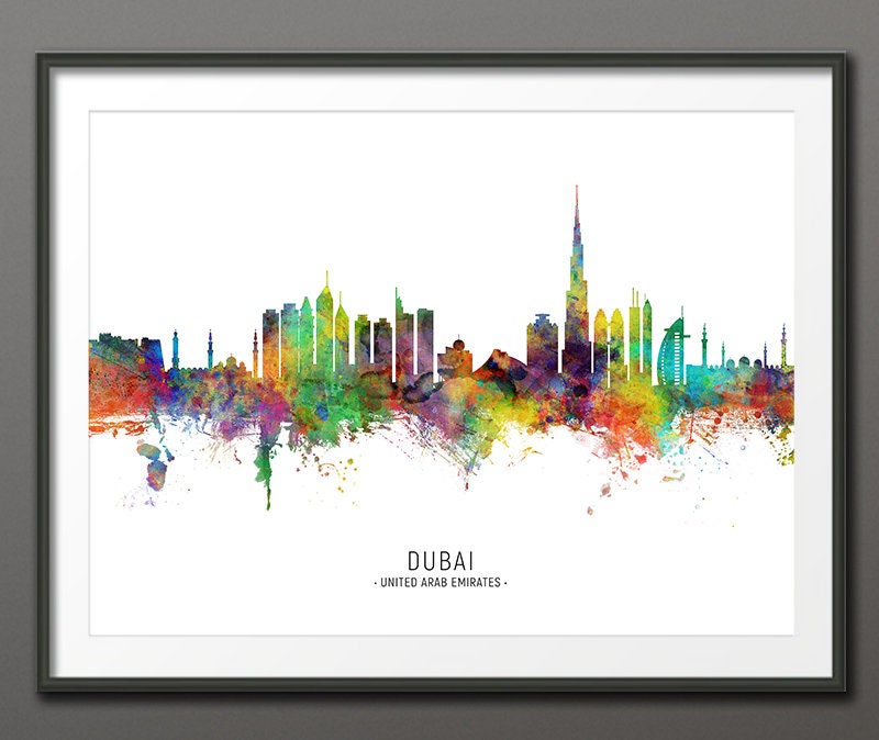 Dubai Skyline, Dubai United Arab Emirates Cityscape Art Print Poster ...