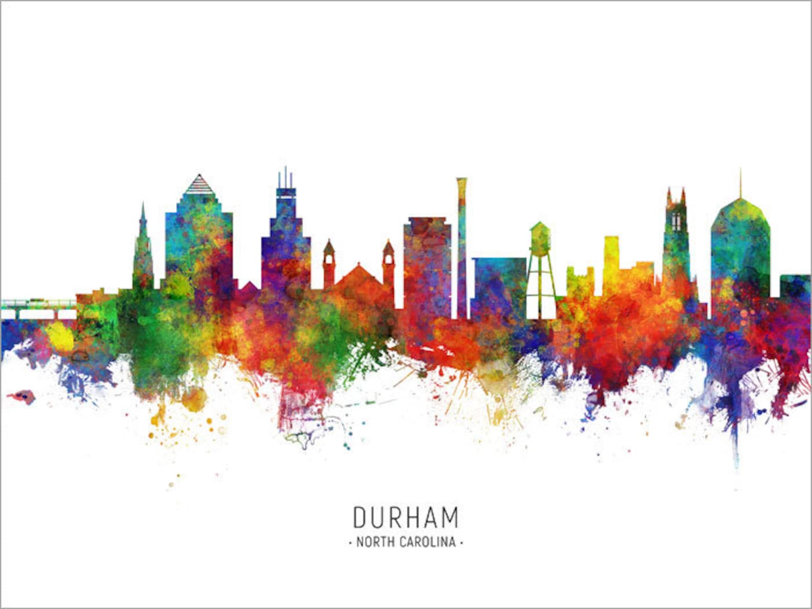 Durham Skyline, Durham North Carolina Cityscape Art Print Poster (10429 ...