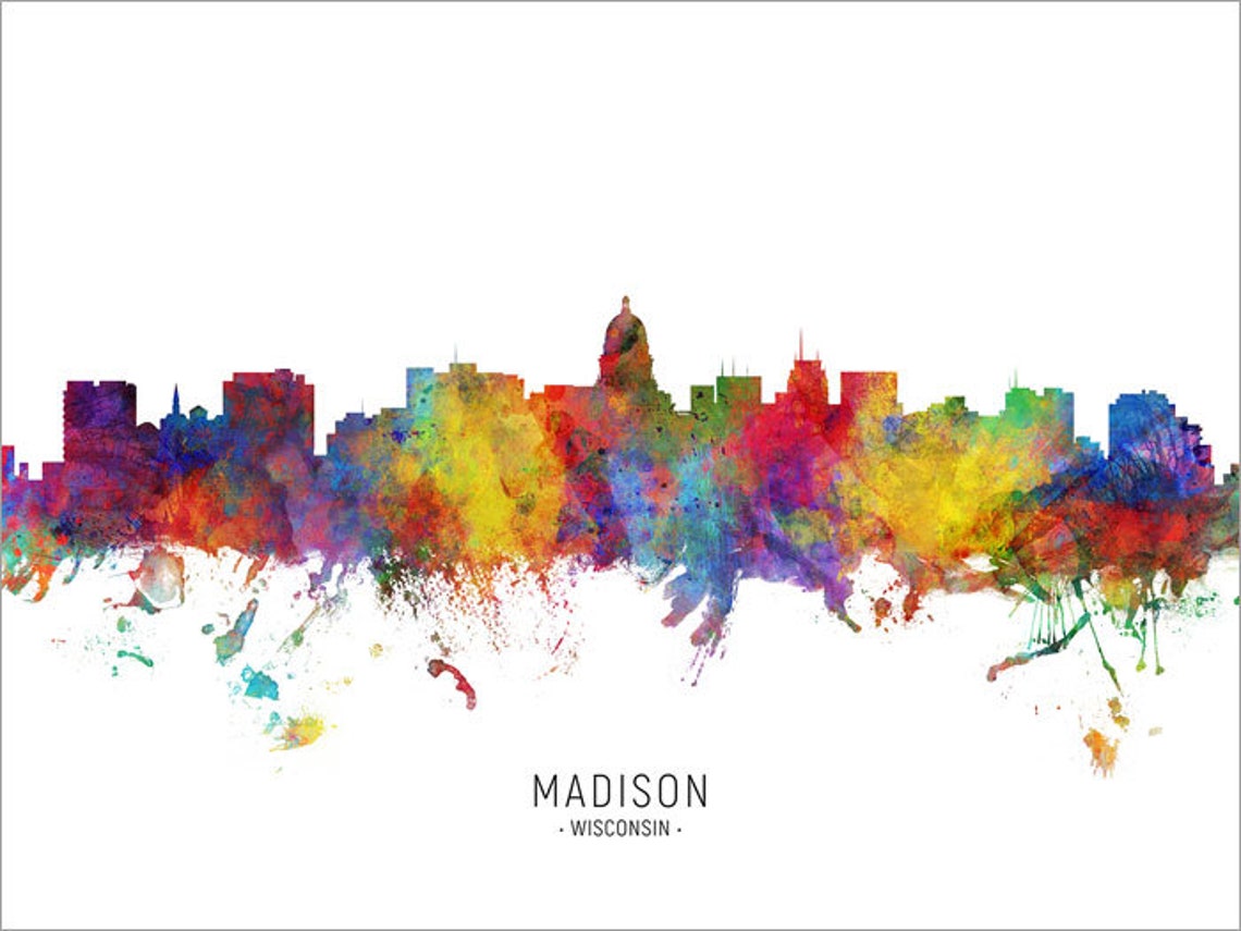 Madison Skyline, Madison Wisconsin Cityscape Art Print Poster (10408 ...