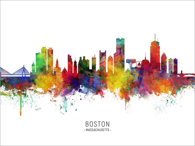 Boston Skyline, Boston Massachusetts Cityscape Art Print Poster (10398 ...