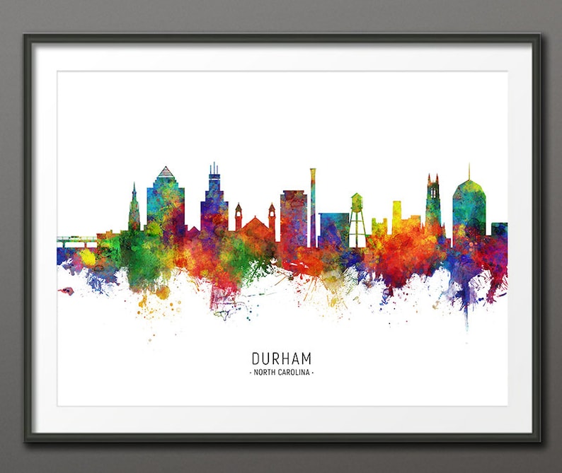 Durham Skyline, Durham North Carolina Cityscape Art Print Poster (10429 ...