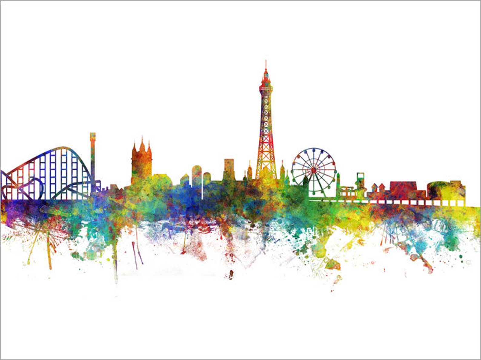Blackpool Skyline, Blackpool England Cityscape Art Print Poster 10492 ...