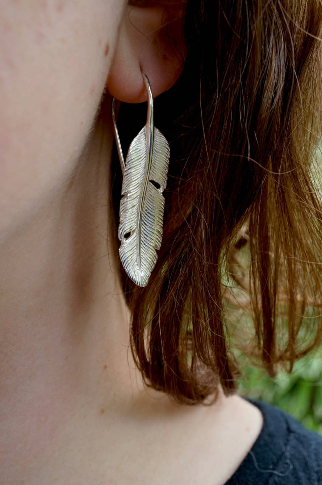 Silver Feather Dangle Earrings - Solid Sterling Silver (172S) - Etsy