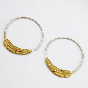Small Gold-tone Feather Hoop Earrings - Tribal Spiral Earrings ...