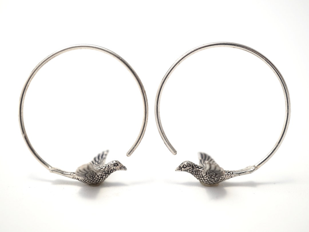 Love Bird Hoop Earrings- Tiny Birds - Solid Sterling Silver (156S) - Etsy