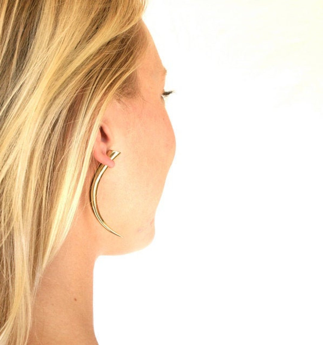 Fake Gauge Talon Earrings Tribal Brass Spike Cheaters Spear Unisex Mens ...