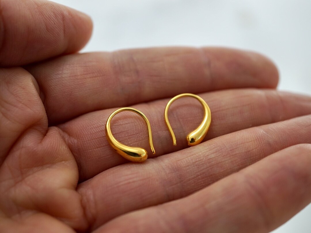 Minimalist Raindrop Earrings Horseshoe Hoops Gold 290 - Etsy