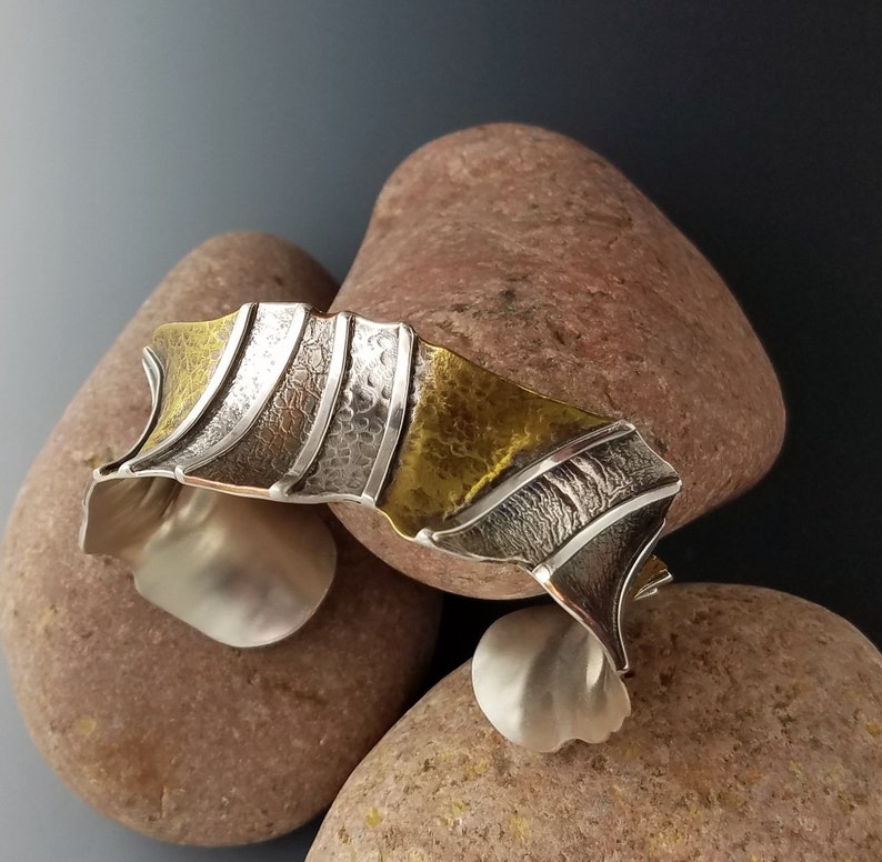 Sterling, Brass, Copper, Reticulated Silver and Mokume Cuff Bracelet ...