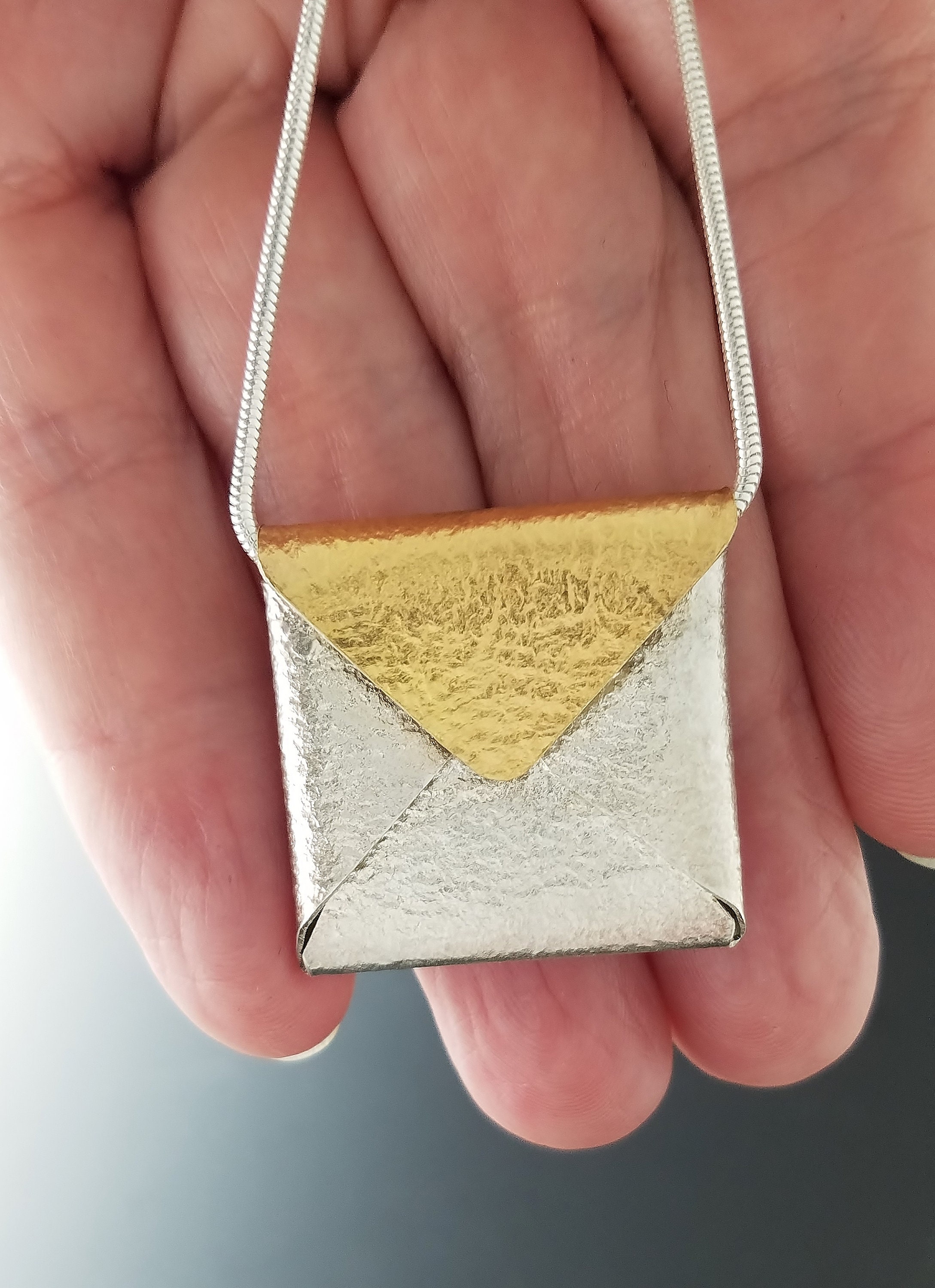 Envelope Pendant mixed Metal Sterling Silver 18k Gold Bi-metal Gold and ...