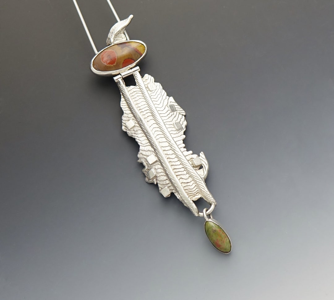 Cuttlefish Cast - Sterling Pendant - Colored Stones - Hinged - Free ...