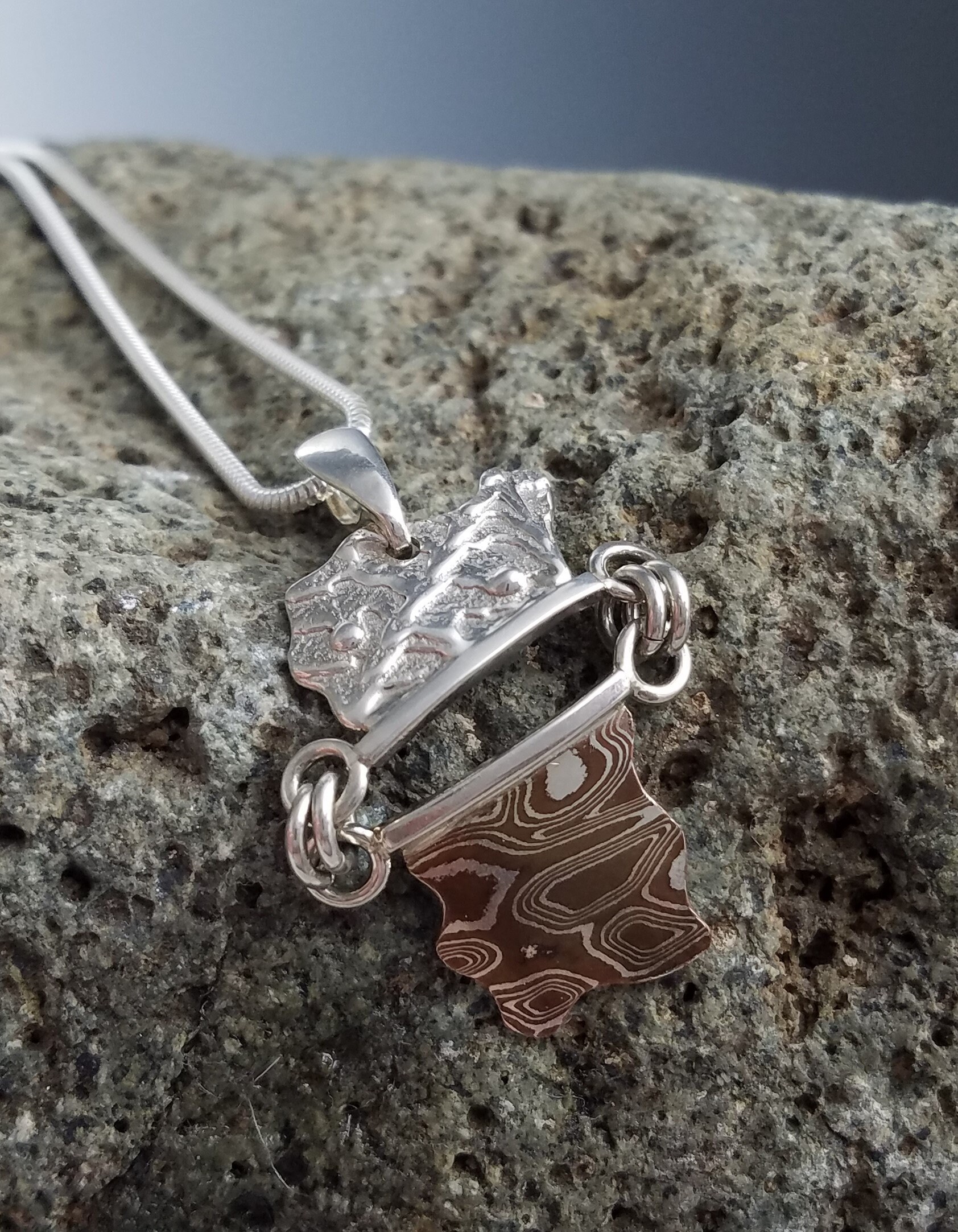 Cuttlefish Cast Mokume Pendant: Sterling Silver & Copper, Abstract ...