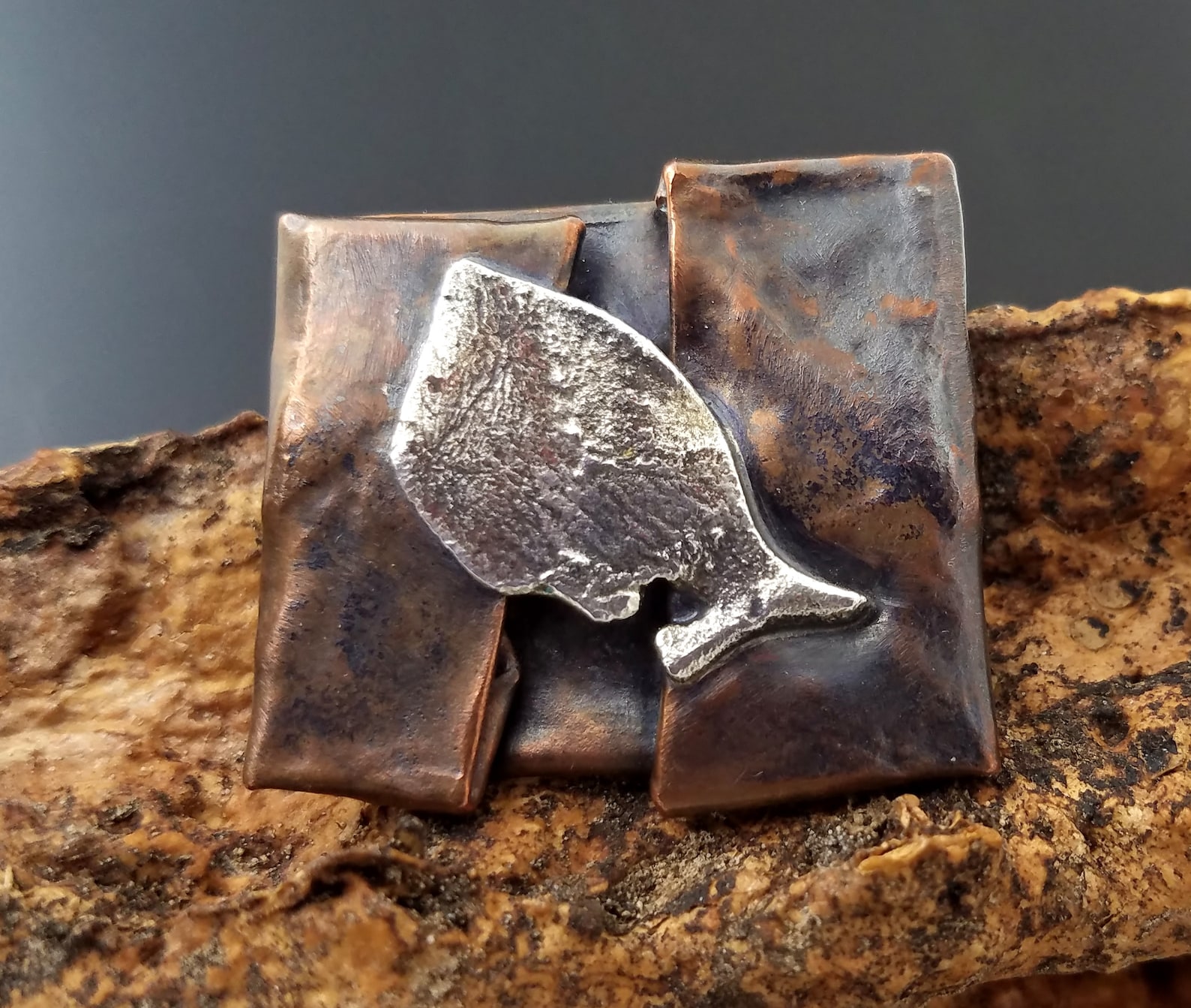 Fold Formed Copper Brooch Mixed Metal Brooch Abstract Fish - Etsy