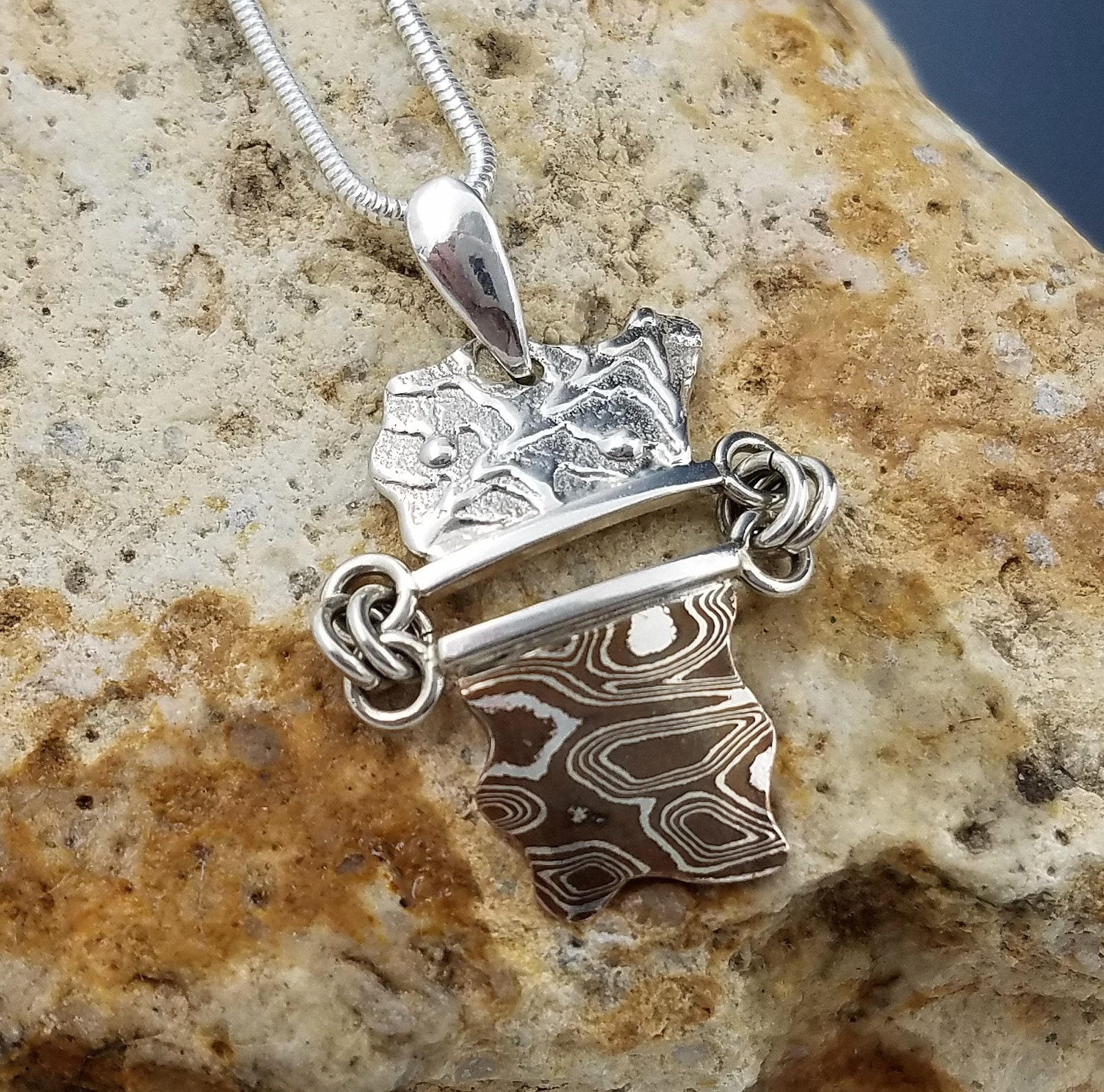 Cuttlefish Cast Mokume Pendant: Sterling Silver & Copper, Abstract ...