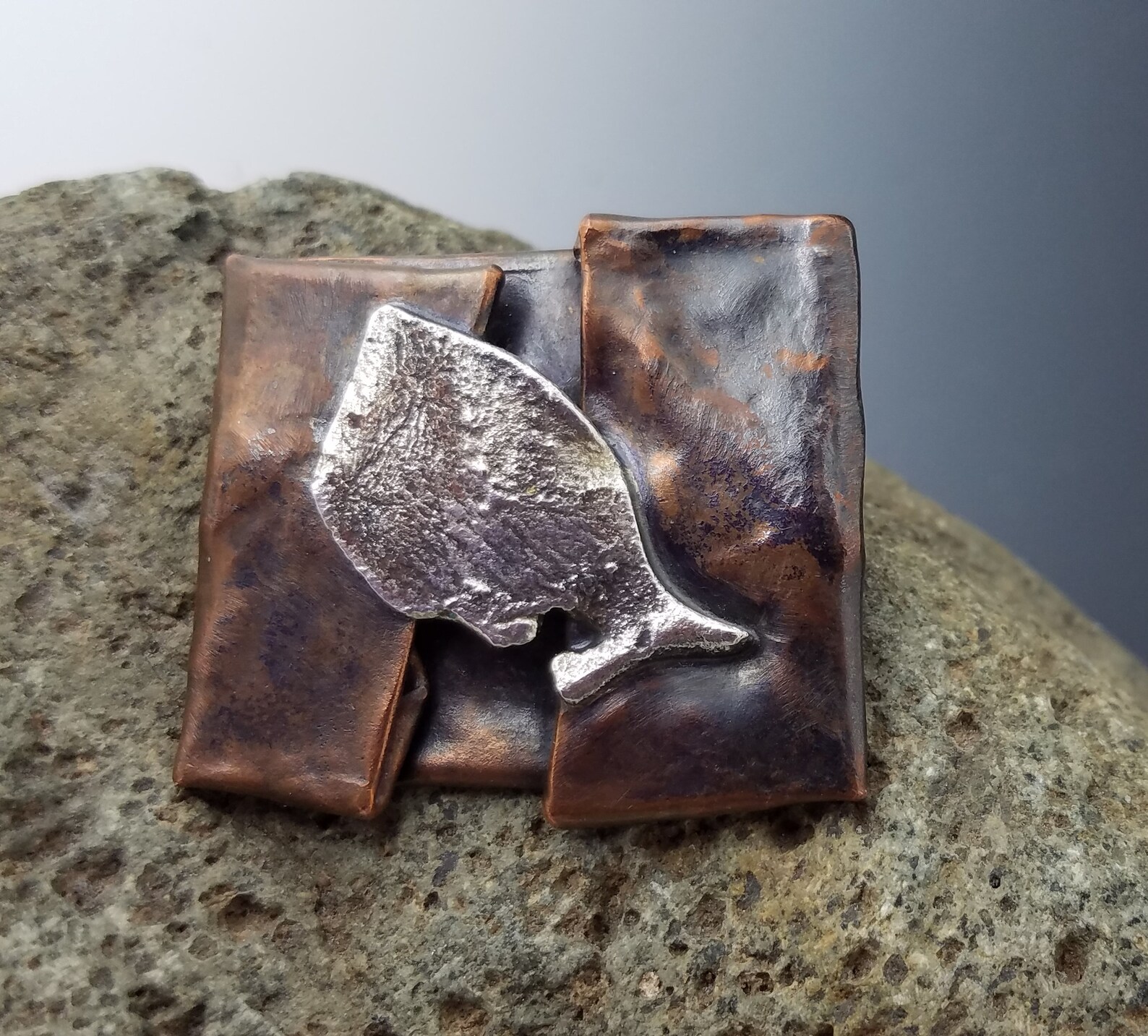 Fold Formed Copper Brooch Mixed Metal Brooch Abstract Fish - Etsy