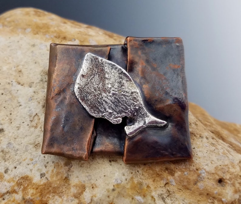 Fold Formed Copper Brooch Mixed Metal Brooch Abstract Fish - Etsy