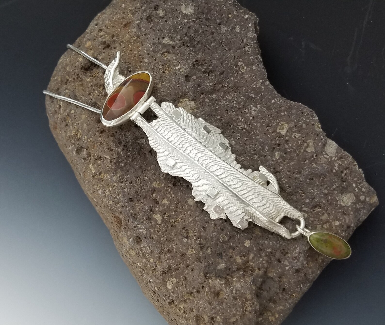 Cuttlefish Cast Sterling Pendant Colored Stones Hinged | Etsy