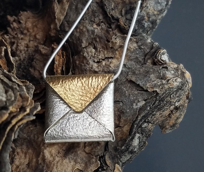 Envelope Pendant mixed Metal Sterling Silver 18k Gold Bi-metal Gold and ...