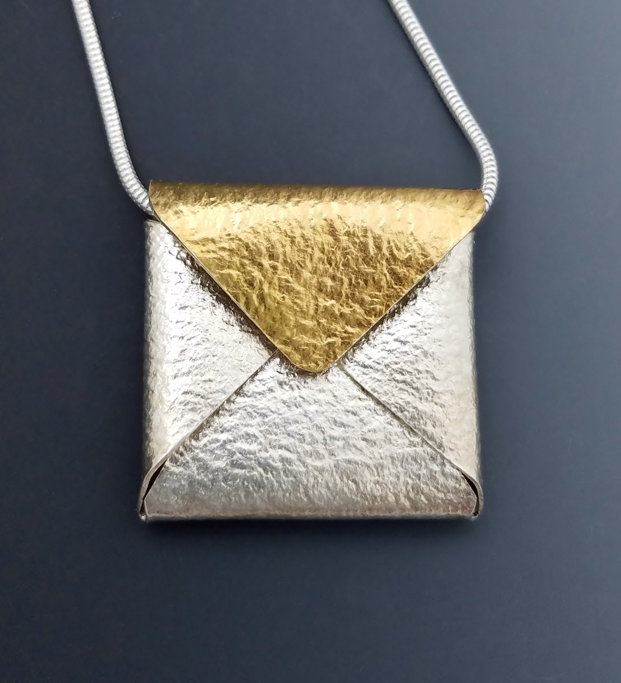 Envelope Pendant mixed Metal Sterling Silver 18k Gold Bi-metal Gold and ...
