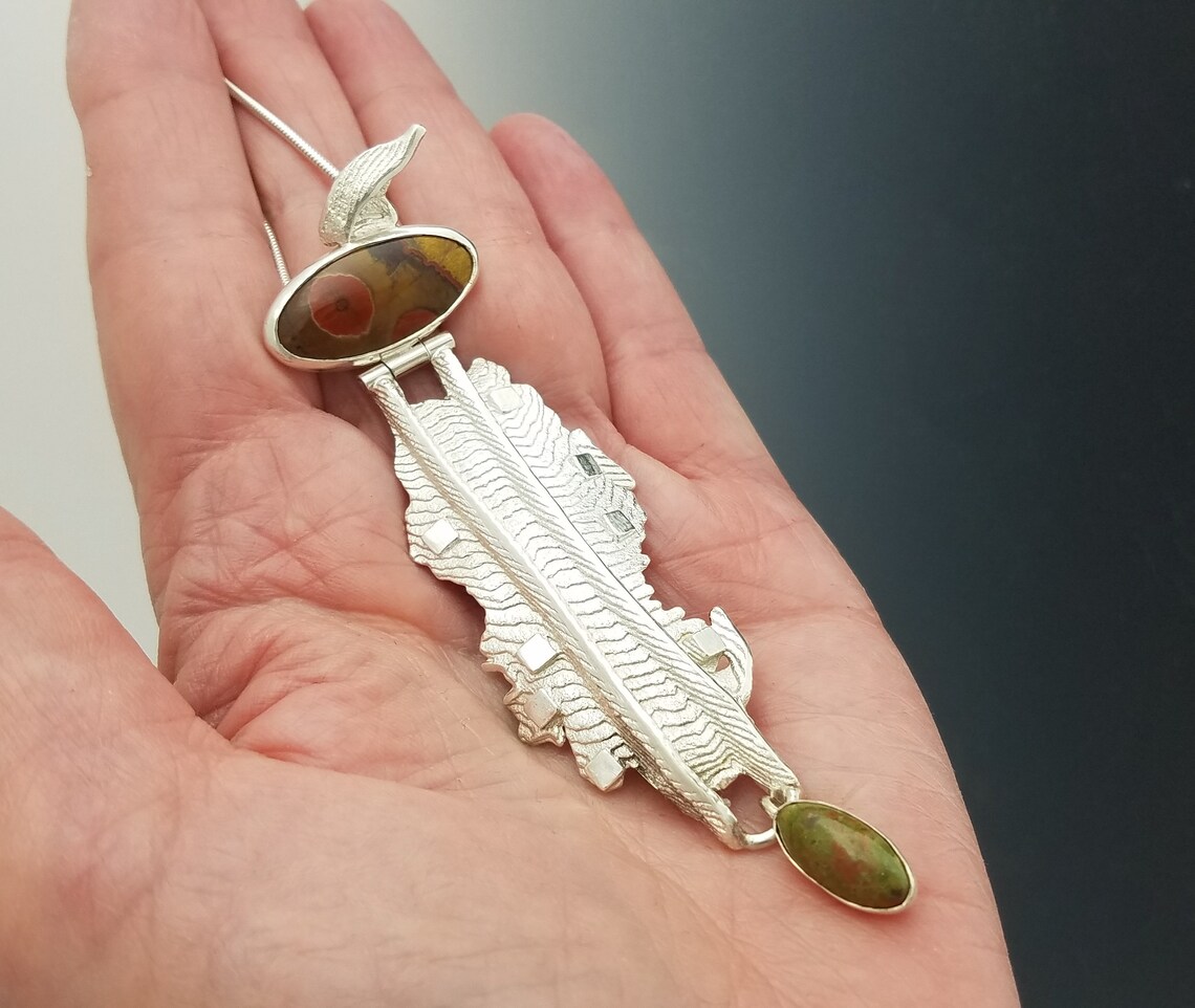 Cuttlefish Cast Sterling Pendant Colored Stones Hinged | Etsy