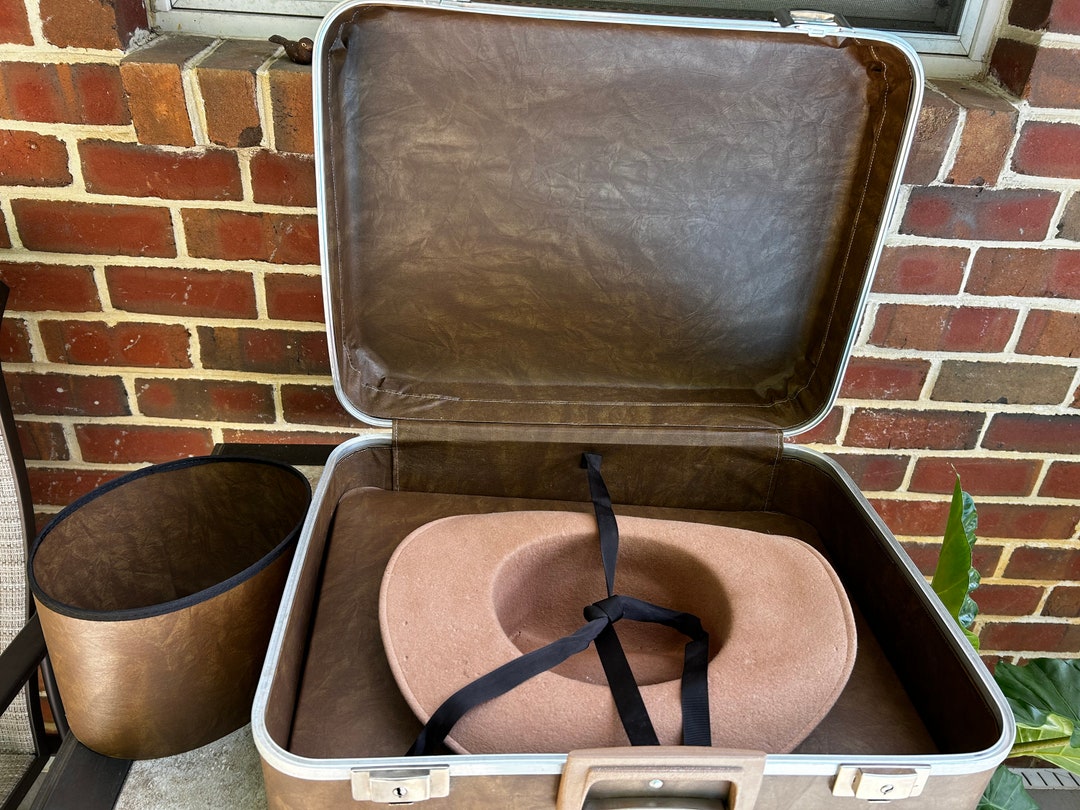 Large Hat Storage Box Women/men Cowboy Hats 1960s Vintage PU Leather ...
