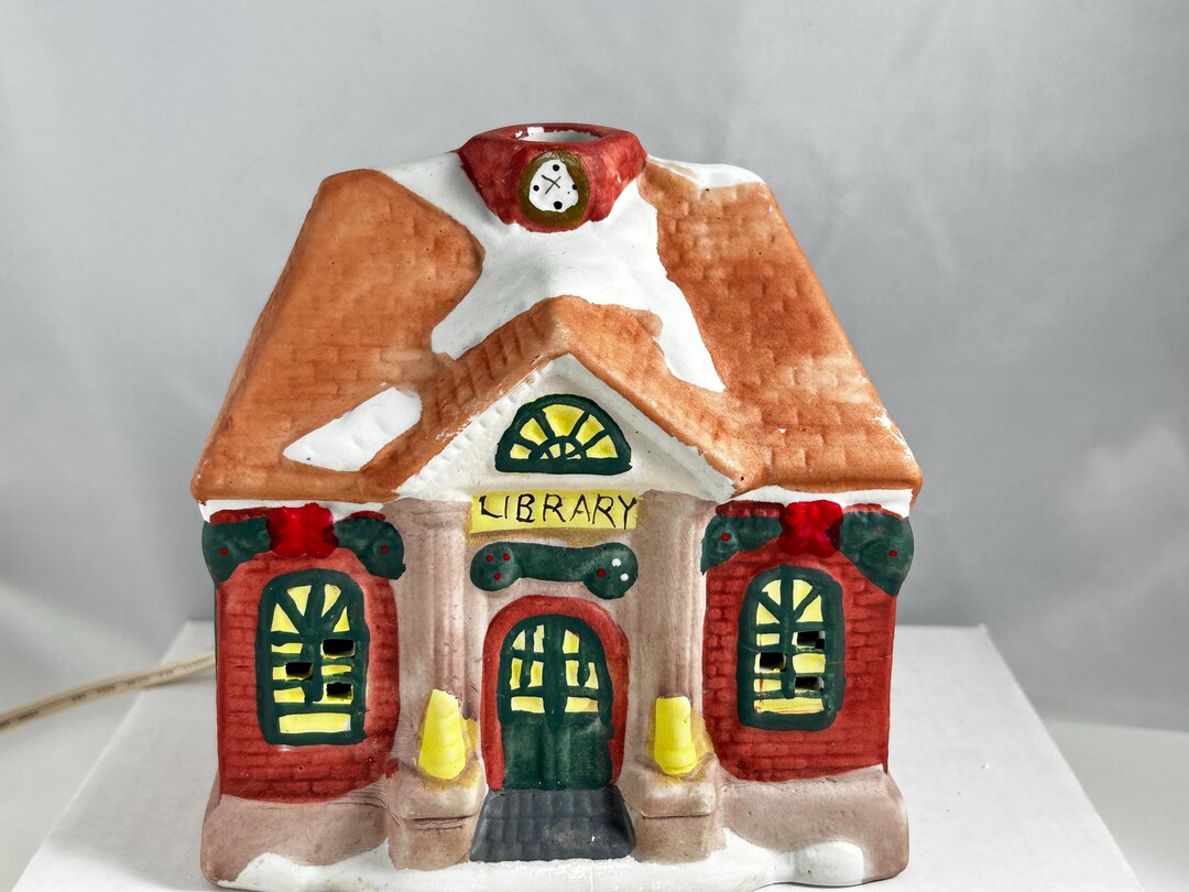 Lighted Christmas Village Library-porcelain Ceramic-holiday Mantel ...