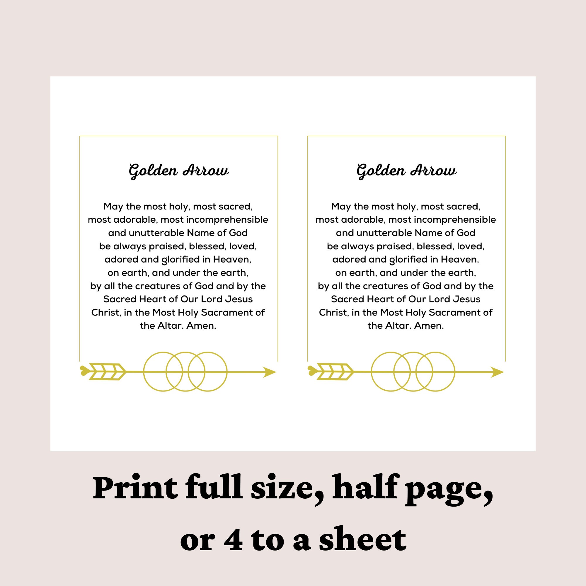 Golden Arrow Prayer Printable PDF, Holy Name of Jesus Reparation Prayer ...