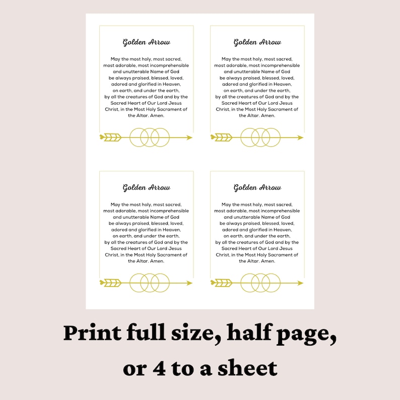 Golden Arrow Prayer Printable PDF, Holy Name of Jesus Reparation Prayer ...