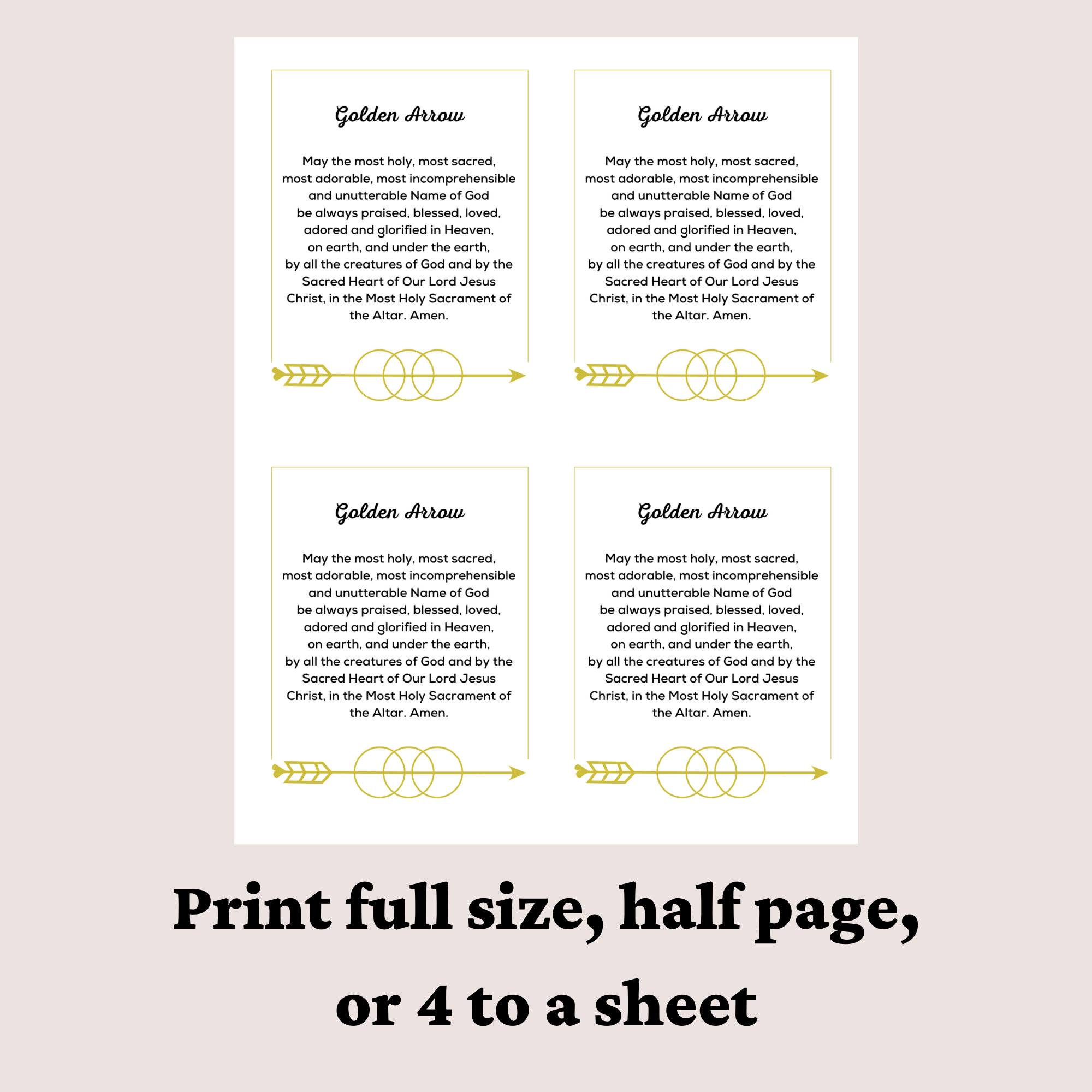 Golden Arrow Prayer Printable PDF, Holy Name of Jesus Reparation Prayer ...