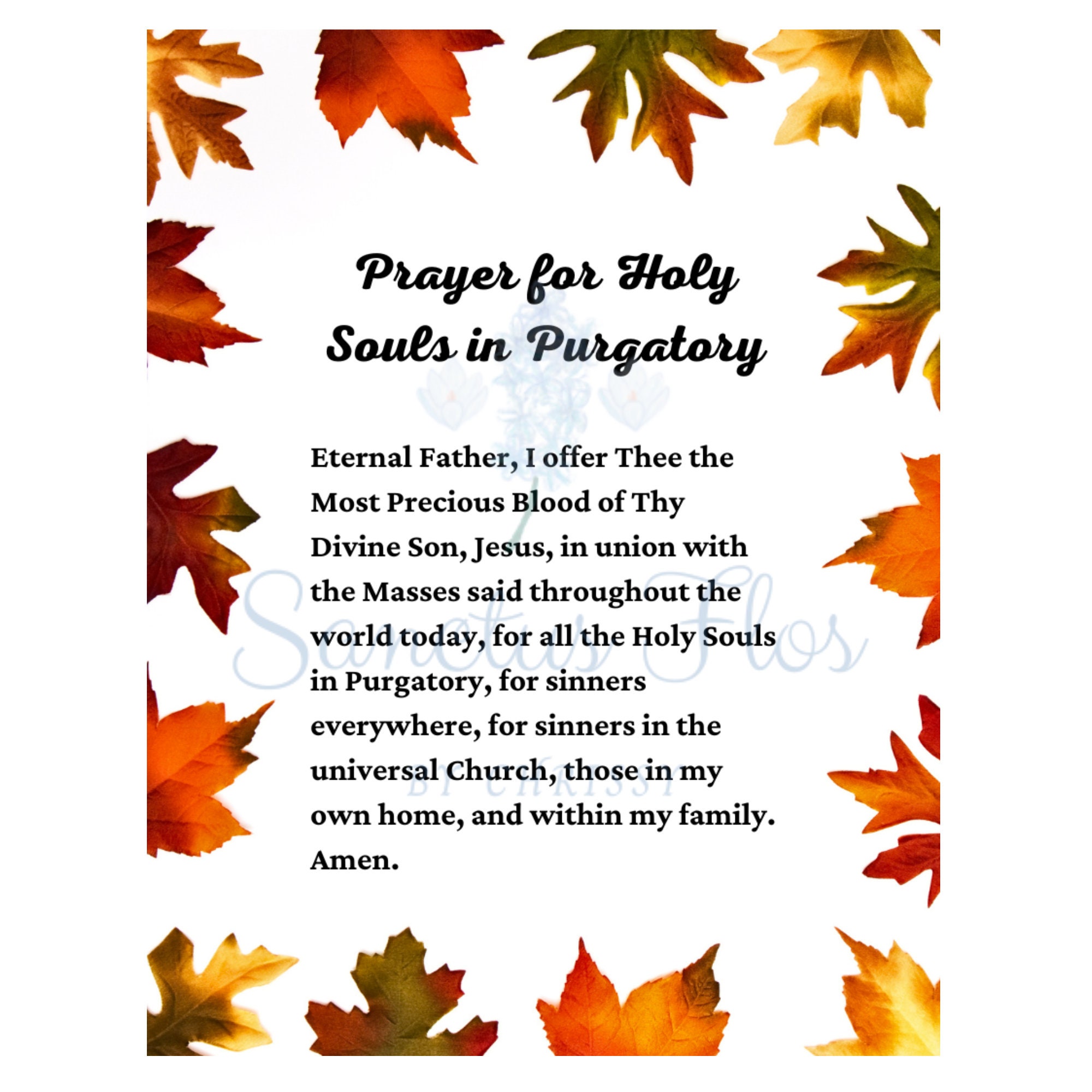 Prayer for the Holy Souls in Purgatory With Fall Leaves PDF Digital ...