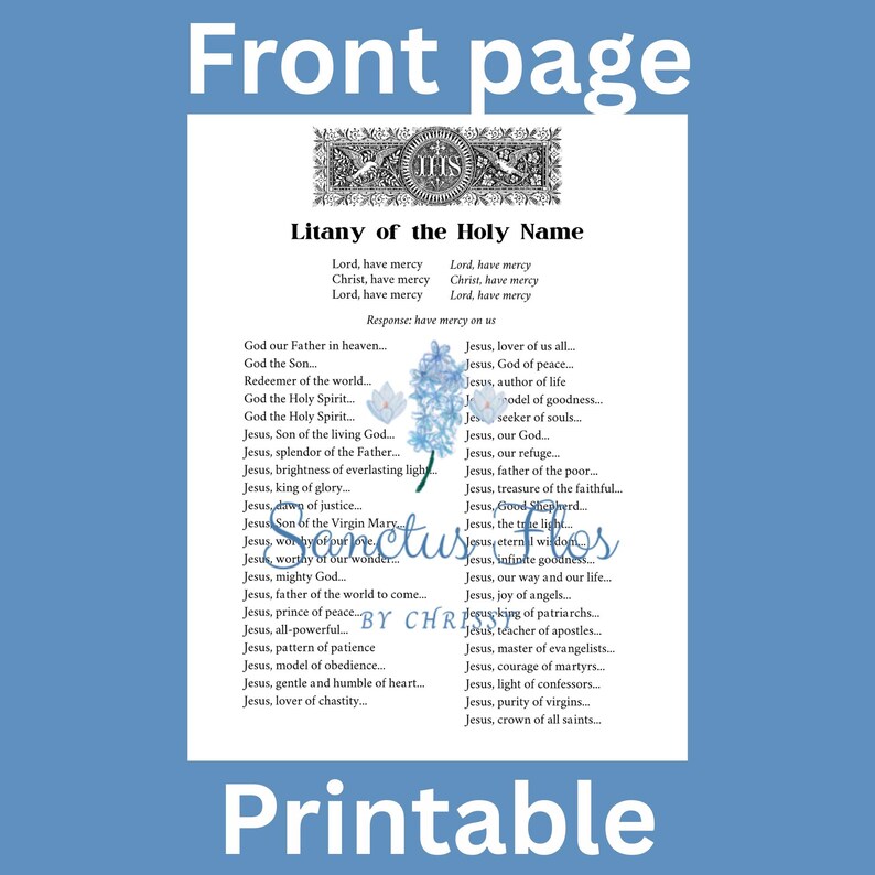 Litany of the Holy Name Printable Formatted for Single Page Front Back ...