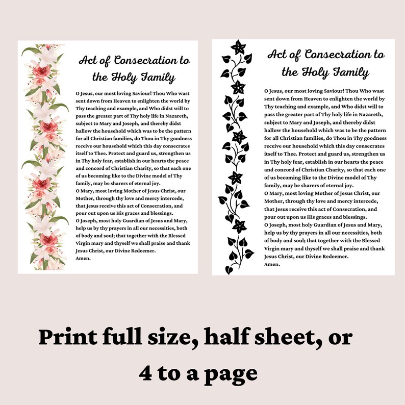 Act of Consecration to the Holy Family Prayer Printable - Etsy