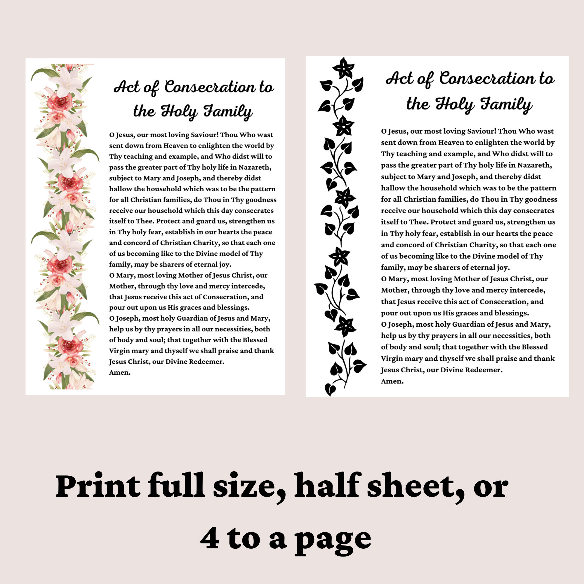 Act of Consecration to the Holy Family Prayer Printable - Etsy