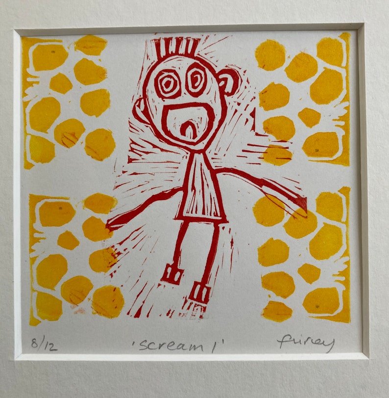 Scream 1 Two Colour Lino-print Hand Printed by Kathleen Furey. - Etsy