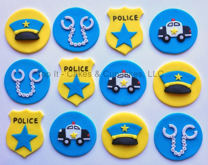 Fondant Cupcake Toppers - Police - Etsy