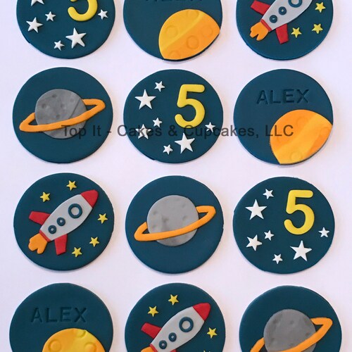 Rocket Ship Cupcake Toppers Space Themed Cupcake Toppers - Etsy