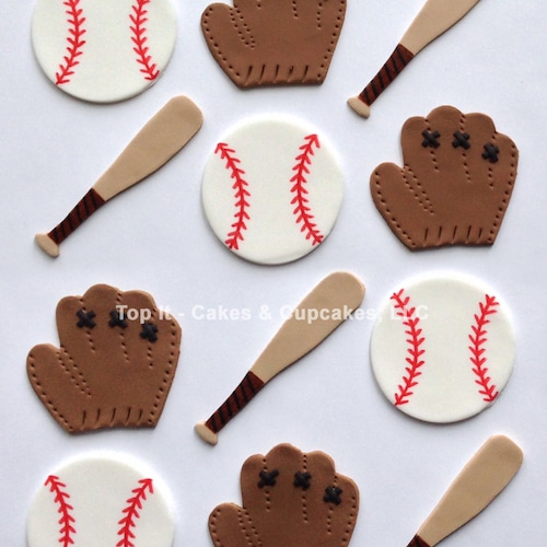 Fondant Cupcake Toppers Baseballs Mitts Bats - Etsy