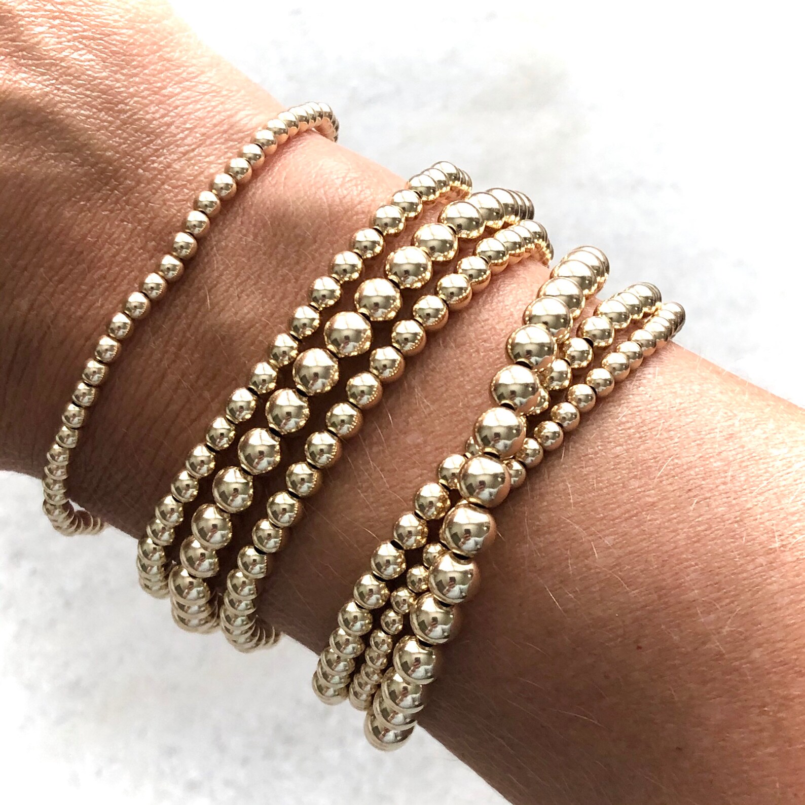 14kt GF Gold Ball Beaded Stacking Bracelets - Etsy