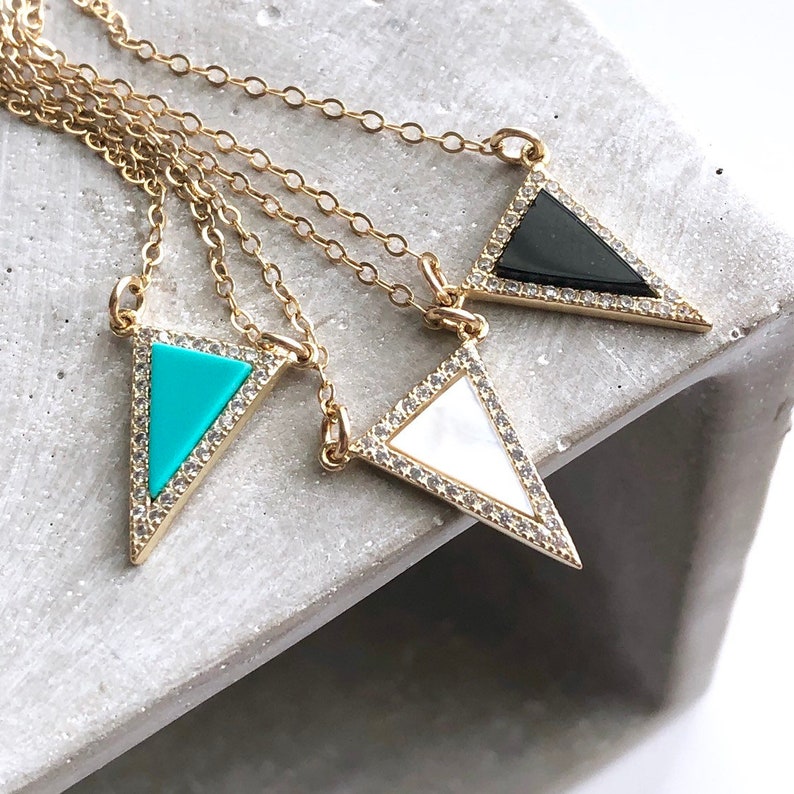 Petite Pave Triangle Gemstone Necklace...mint Turquoise - Etsy