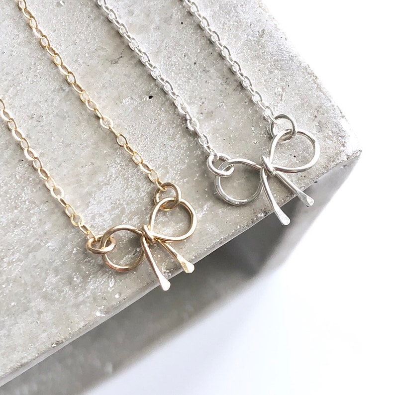 Dainty Bow Necklace, Bridesmaid Gift, Flower Girl, Mother of the Bride ...