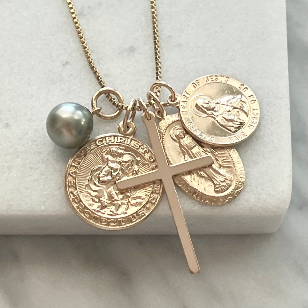 Religious Medallions With Tahitian Pearl Necklace - Etsy